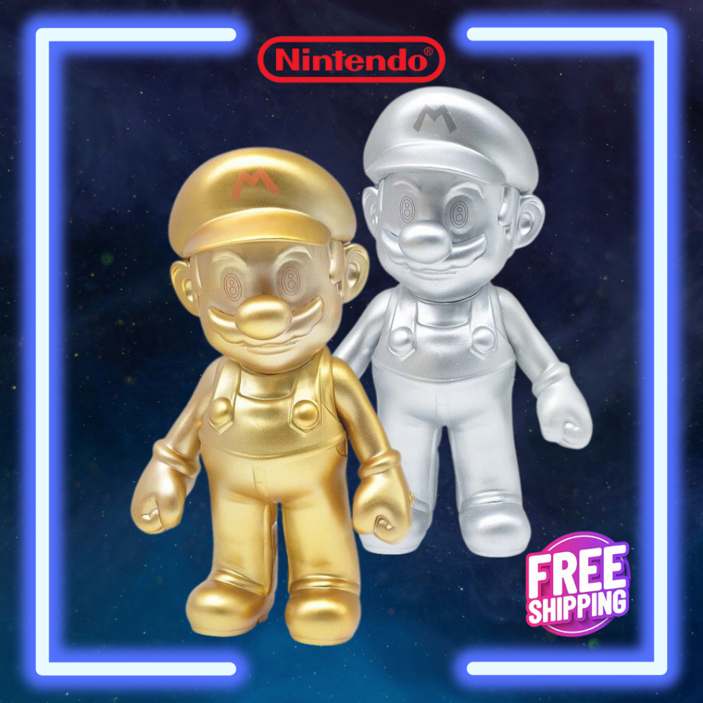 (Ready Stock) 22cm Super Mario Action Figures Silver & Gold Mario Model ...