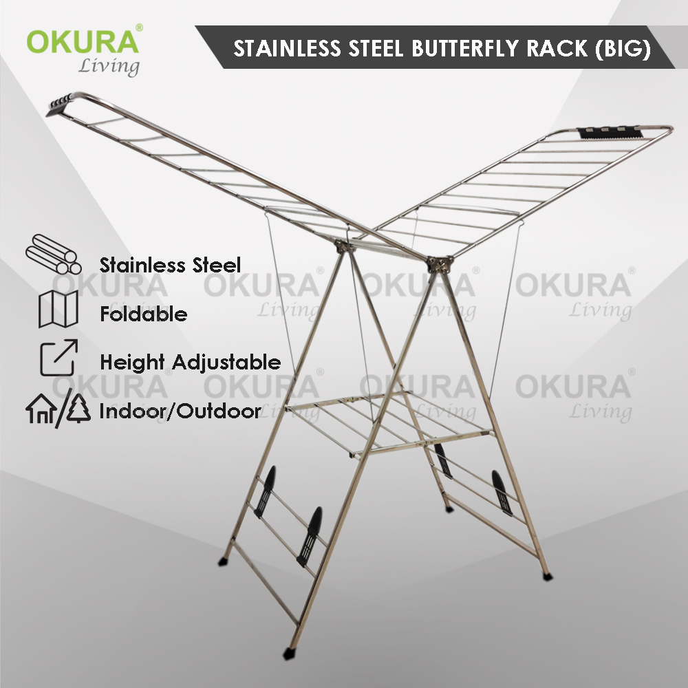 OKURA Stainless Steel Butterfly Drying Rack Outdoor Foldable Clothes ...
