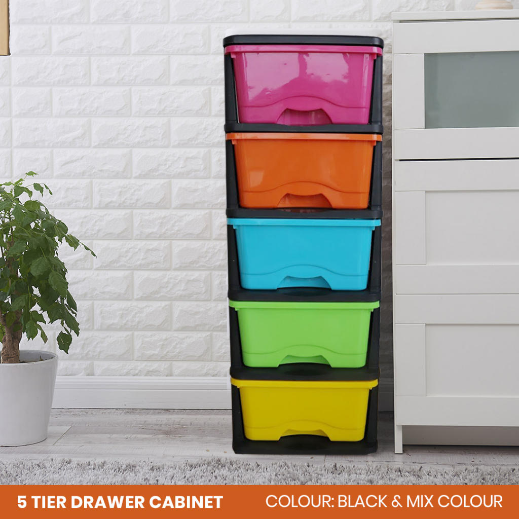 ⚡️LIKE BUG⚡️5 Tier Transparent & Mix Color Plastic Drawer Cabinet ...
