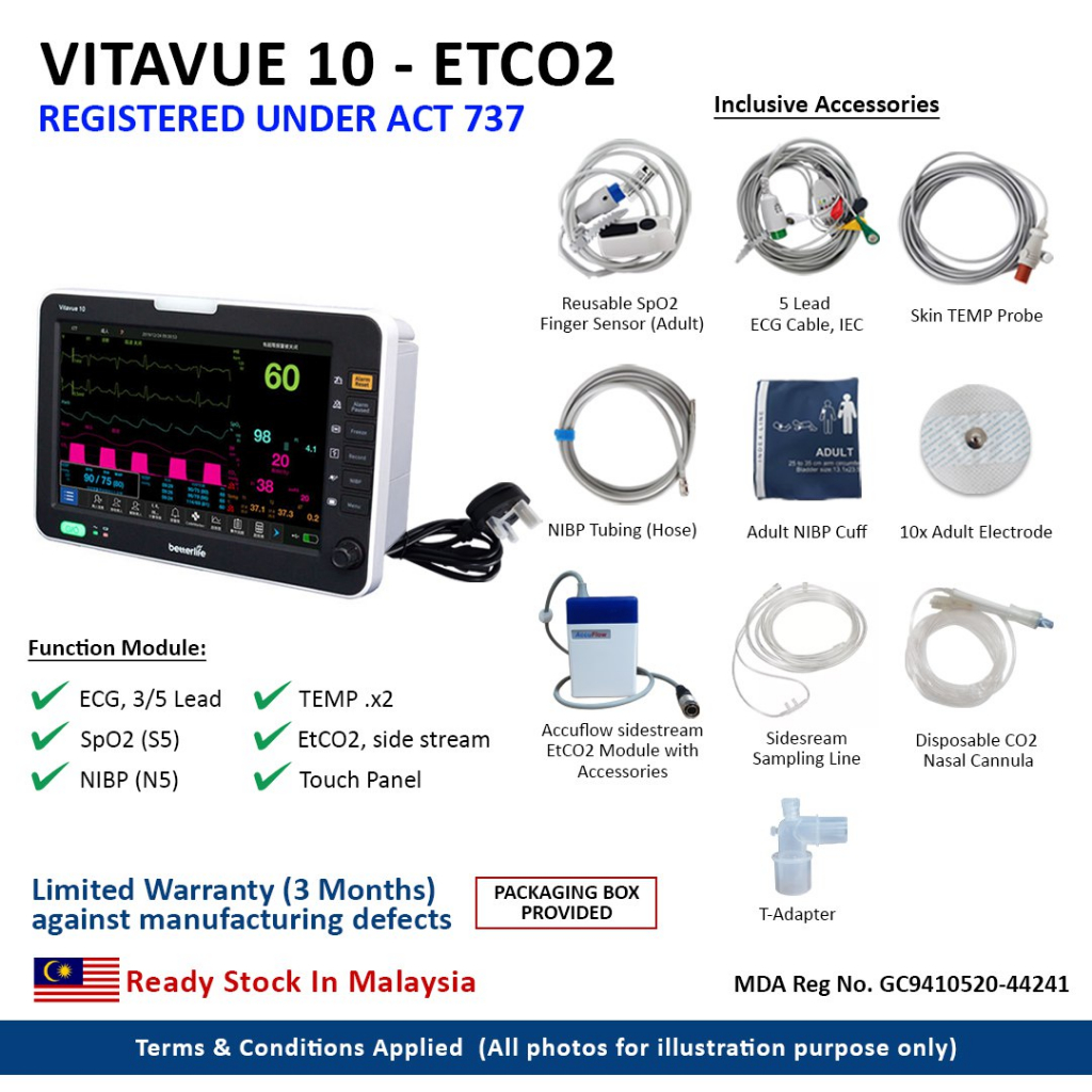 [𝐌𝐃𝐀 𝐀𝐏𝐏𝐑𝐎𝐕𝐄𝐃] Vitavue 10-ETCO2 Touch Screen Monitor | Shopee Malaysia