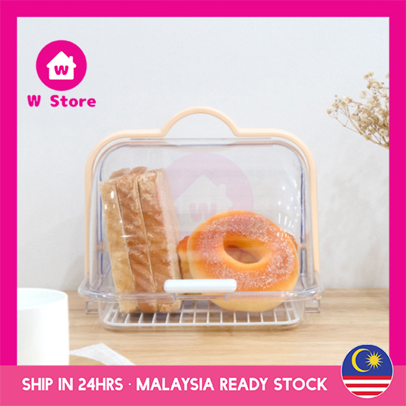 W Home Plastic Bread Transparent Container with Handle Dust Proof Bread ...
