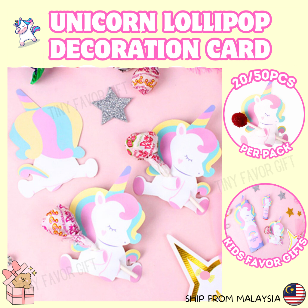 50pcs Unicorn Lollipop decoration card holder kids birthday party baby ...