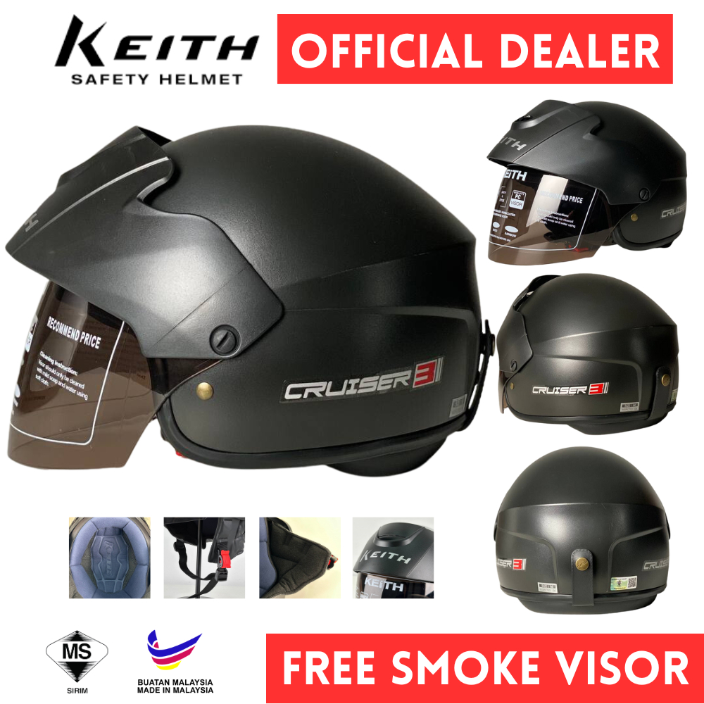 Keith KH Cruiser Matt Black V3.0 New Model Helmet FREE SMOKE VISOR SGV ...