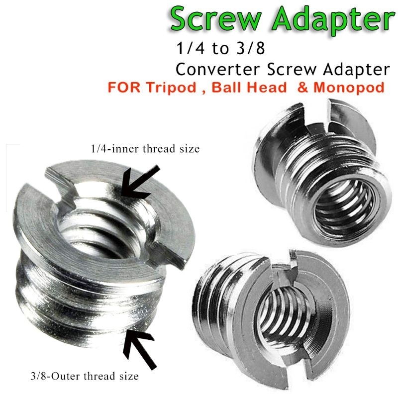 1/4" to 3/8" Female Converter Screw Adapter for Camera Tripod | Shopee ...