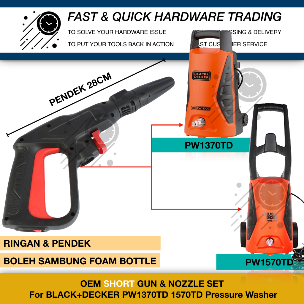 OEM SHORT GUN SPRAY NOZZLE BLACK+DECKER PW1370TD PW1470TD PW1570TD HIGH PRESSURE WASHER CLEANER ...