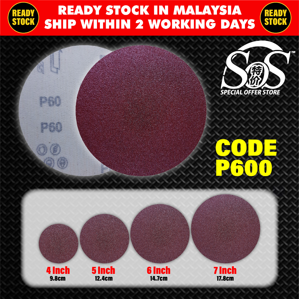 [3/4/5 Inch Kertas Pasir Bulat] Sandpaper P60–2000 Kasar Halus Red ...