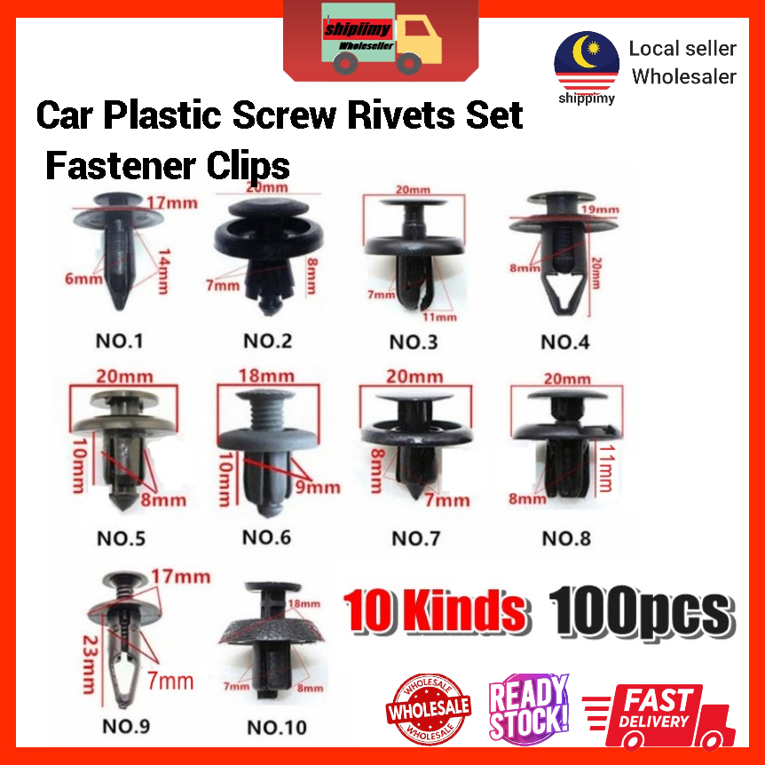 [Mixed Fastener Clips] 100pcs Car Plastic Screw Rivets Set Fastener ...