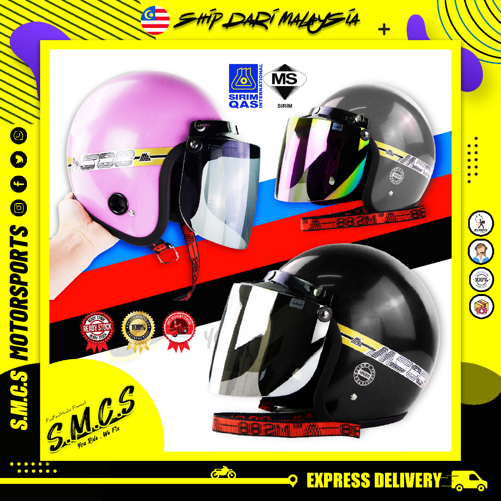 [𝟭𝟬𝟬%𝗢𝗥𝗜] MS88 Helmet Helmet Siap Visor MS Tali Tulisan Merah Sirim ...