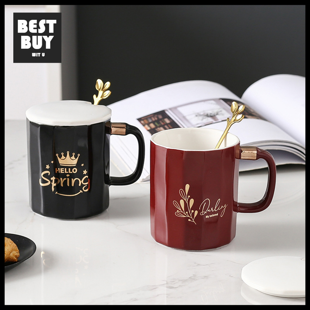(380ml Ceramic Mug)Nordic Style Home& Love Simple gilt ceramic mug with ...
