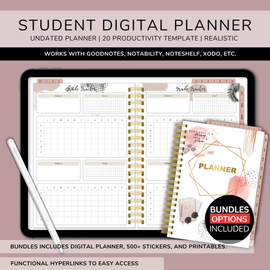Undated Digital Planner for Student Planner PDF Goodnotes / Notability ...
