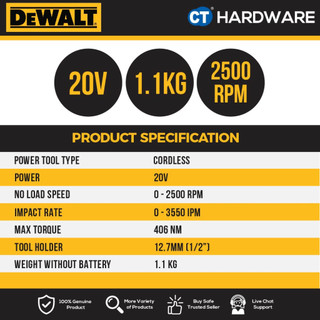DEWALT DCF922D2 CORDLESS BRUSHLESS ATOMIC IMPACT WRENCH 1/2" 20V 2.0AH ...