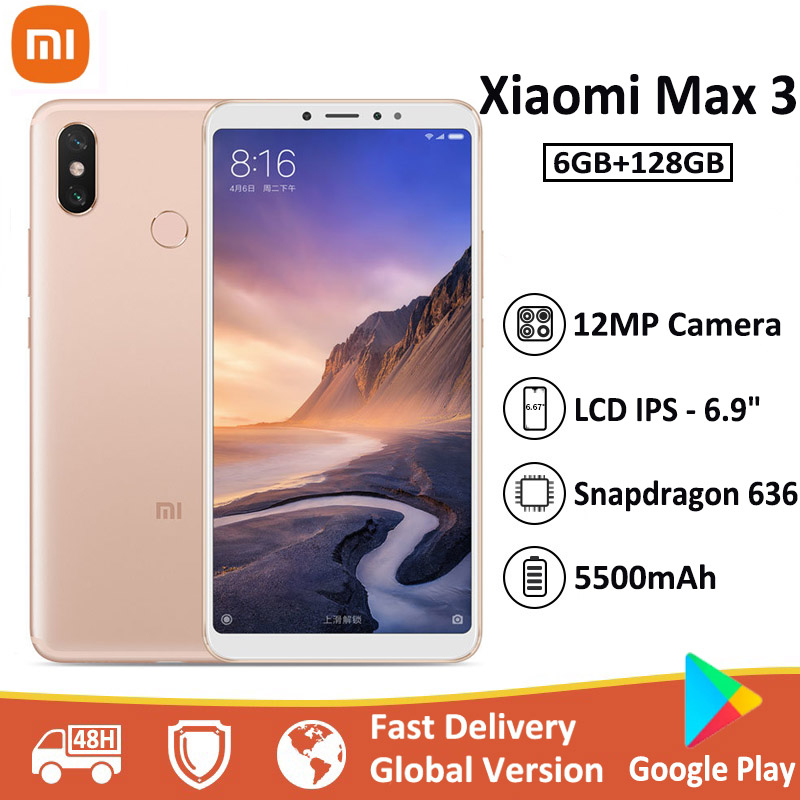 Xiaomi Max 3 Smartphone 6.9 Inches 6GB RAM 128GB ROM Fingerprint 4G Android Smart Phone Qualcomm ...