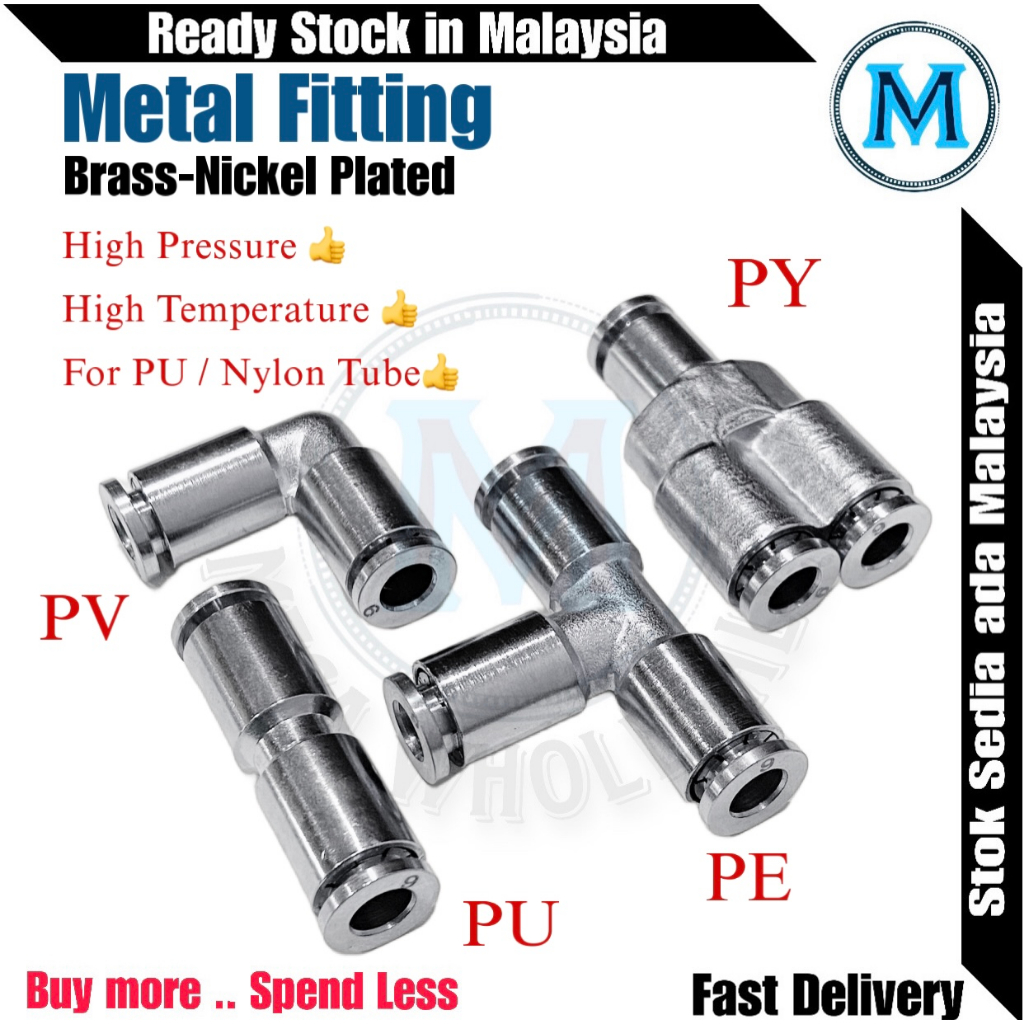 PU PE PV PY Metal - Brass Nickel Plated Metal Fitting, 4 6 8 10 12mm ...