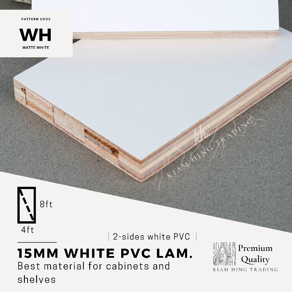 15mm 2-sides white PVC laminated plywood (4ft x 8ft) DIY board sheet ...