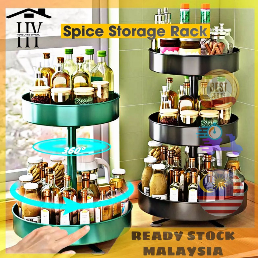 𝟐 𝐃𝐀𝐘𝐒 𝐎𝐅𝐅𝐄𝐑🔥 360° Rotating Spice Rack Rak Rempah Rak Penyimpanan ...