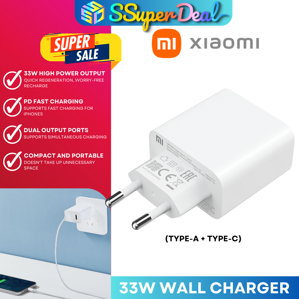 Xiaomi Mi 33W Wall Charger (Type-A + Type-C) 33W high power output , PD ...