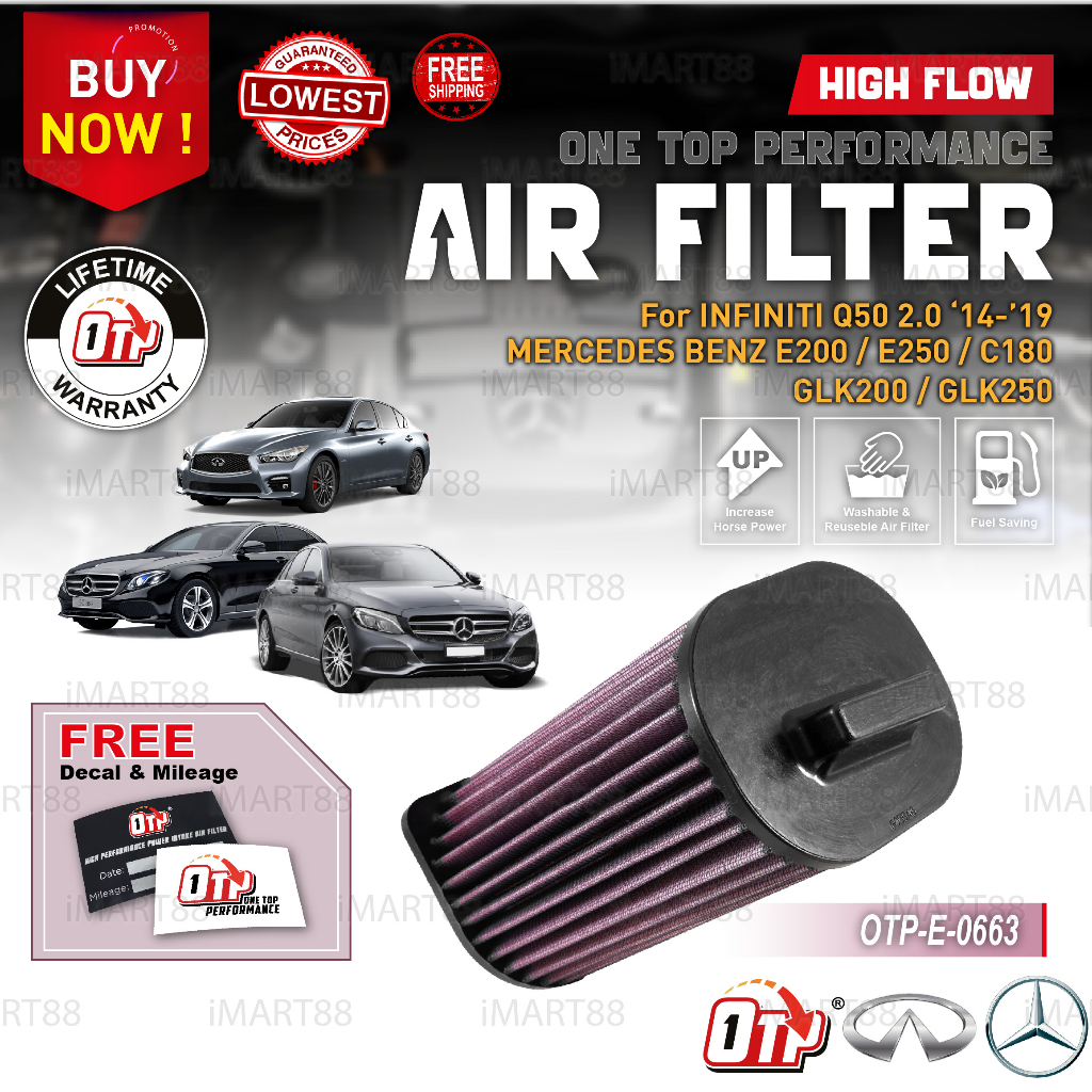 OTP WASHABLE DROP IN AIR FILTER PERFORMANCE NISSAN Q50 Mercedes W203 ...