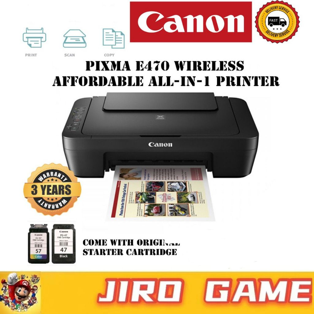 Canon Pixma E470 All In 1 Print/Scan/Copy/Wifi Wireless Inkjet ...