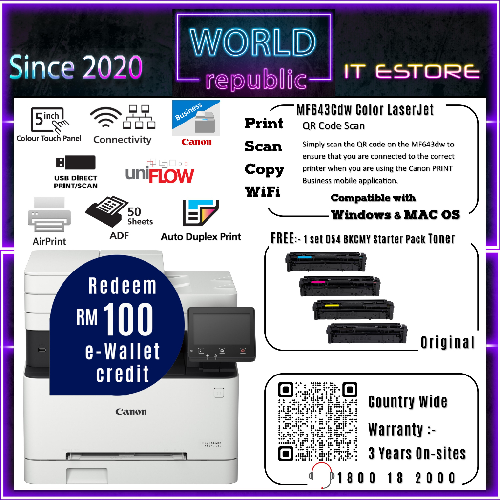 Canon Color LaserJet Printer imageCLASS MF643Cdw 3-in-1 Colour ...