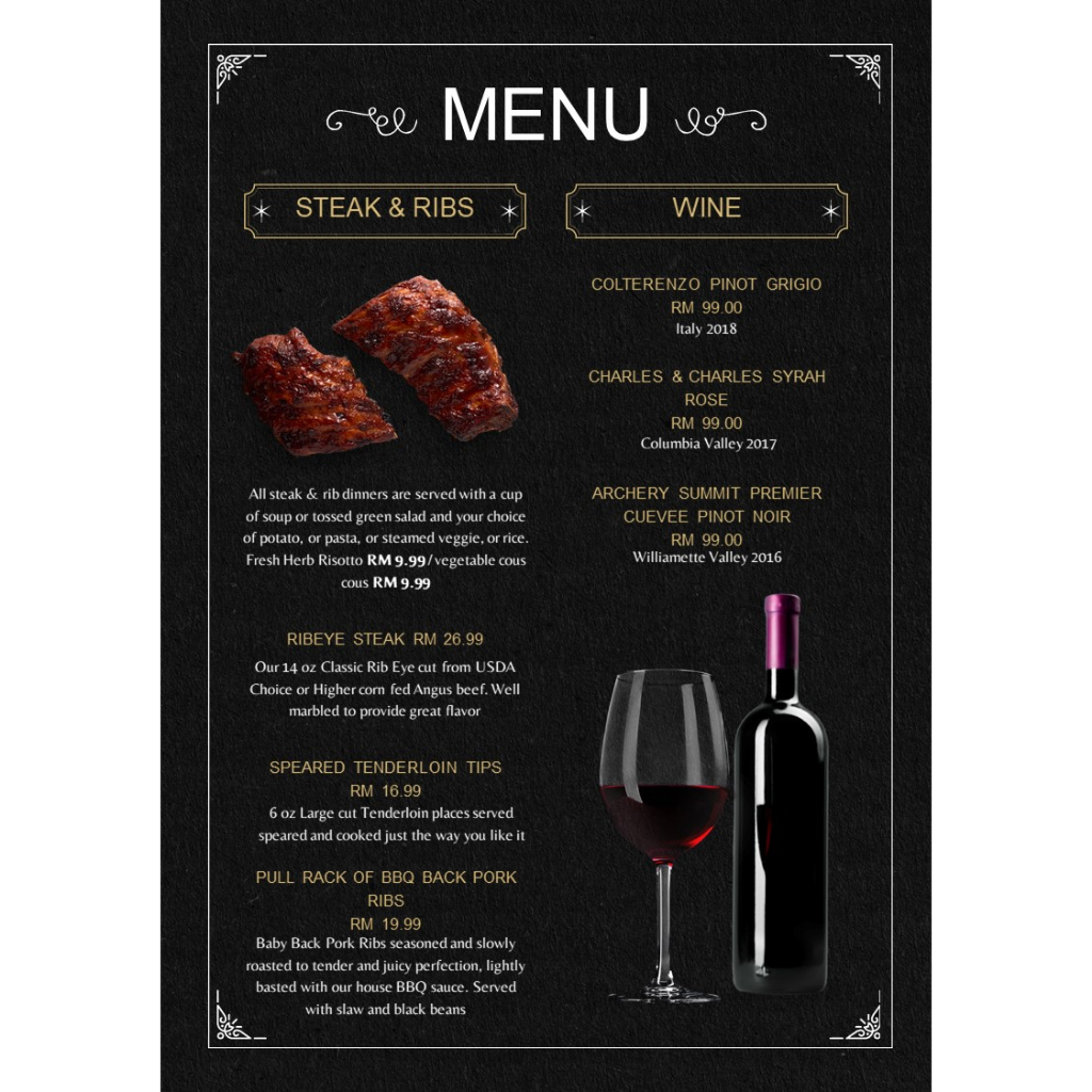 MENU LIST TEMPLATE [EDITABLE] Black Luxury Restaurant Menu | Shopee ...