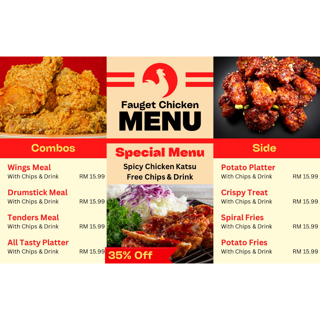 MENU LIST TEMPLATE [EDITABLE] Brown And Red Modern Chicken Menu ...