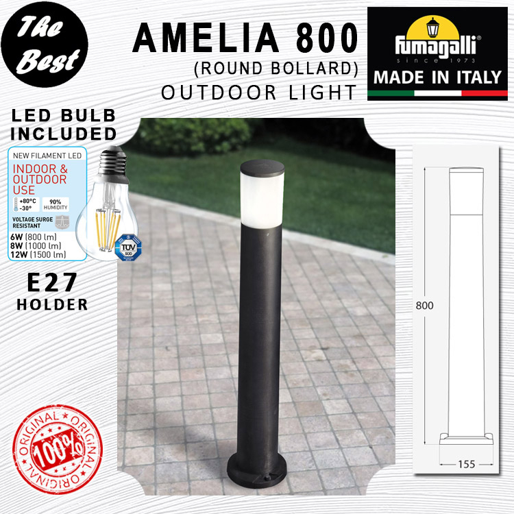 FUMAGALLI AMELIA 800mm LED Bollard Lamp Light Black/Opal E27 (2700K ...