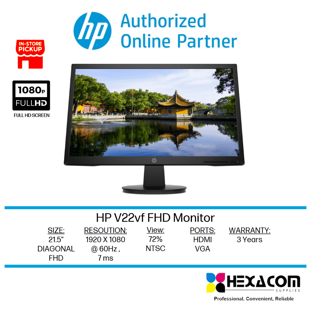 HP V22v FHD LED Monitor (21.5"/HDMI/VGA/60Hz/7MS/3 Years Warranty ...