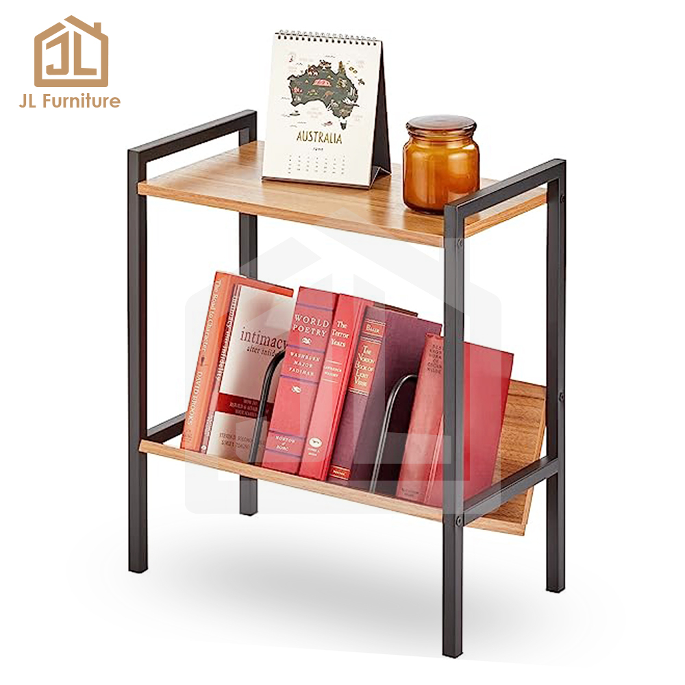 JL Furniture 2 Tier Metal Side Table with Book Shelf Organizer Home ...