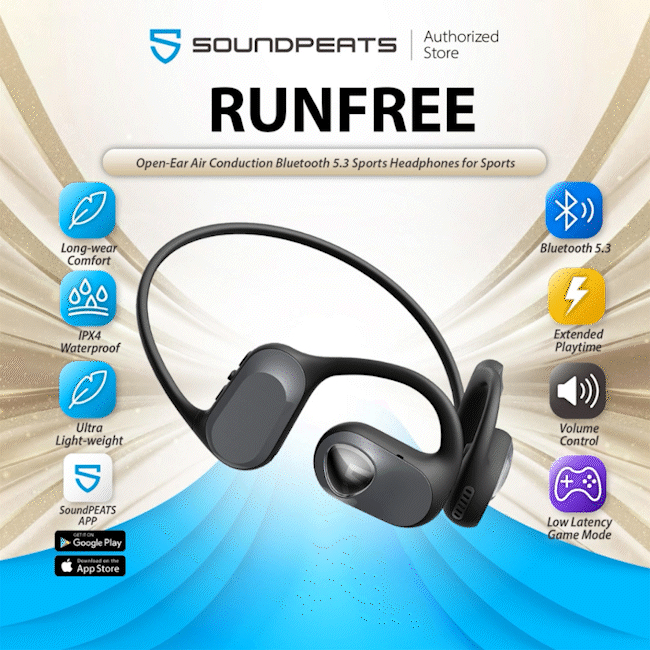 SoundPEATS RunFree Bluetooth 5.3 Sports Air Conduction Open Ear LDAC ...