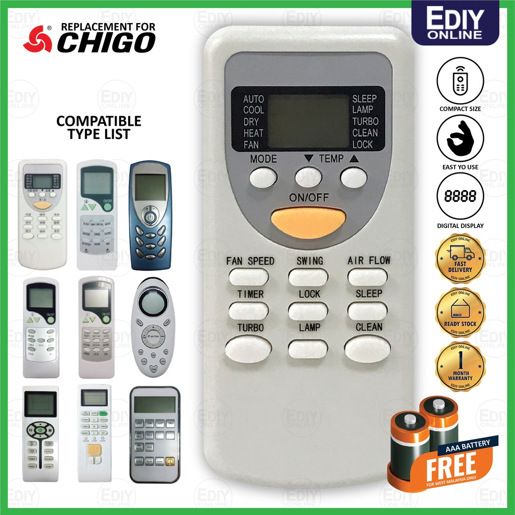 【𝐅𝐑𝐄𝐄 𝐁𝐀𝐓𝐓𝐄𝐑𝐘 𝐀𝐀𝐀𝐗𝟐】 UNIVERSAL CHIGO AIRCOND REMOTE CONTROL REPLACEMENT ...
