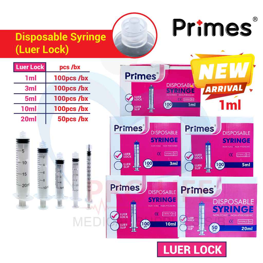 Primes Disposable Syringe 1ml 3ml 5ml 10ml 20ml Luer Lock Pink Box | Shopee Malaysia