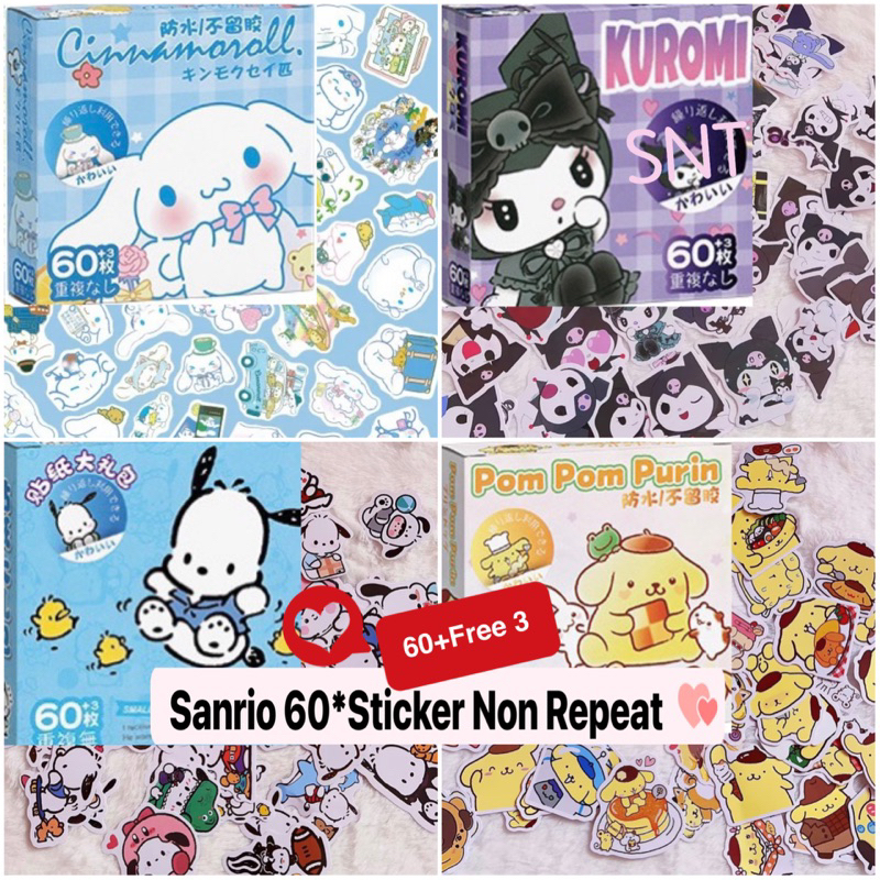 SNT(60+3)pcs Sanrio Cute Sticker Non Repeat Kuromi Cartoon Stickers ...