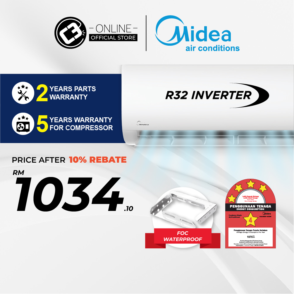 (Klang Valley) Midea 1.0HP 1.5HP 2.0HP 2.5HP R32 Inverter MSXS Xtreme Save Inverter Wall Mounted ...