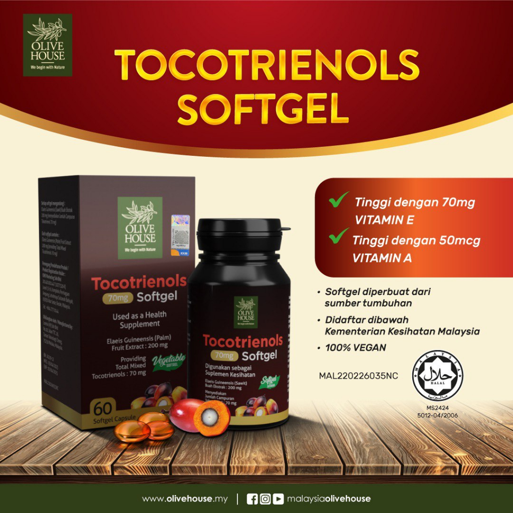 Aafiyat Tocotrienols softgel dengan 70mg Vitamin E dan 50mcg Vitamin A ...