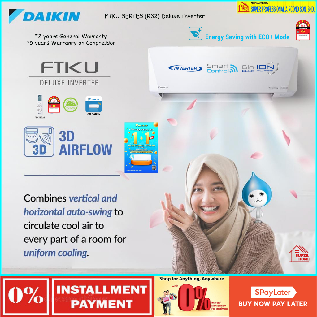 Daikin Inverter Air Conditioner 1.0hp - 3.0hp FTKU Deluxe Inverter / FTKF Sereis / FTV-P Non ...