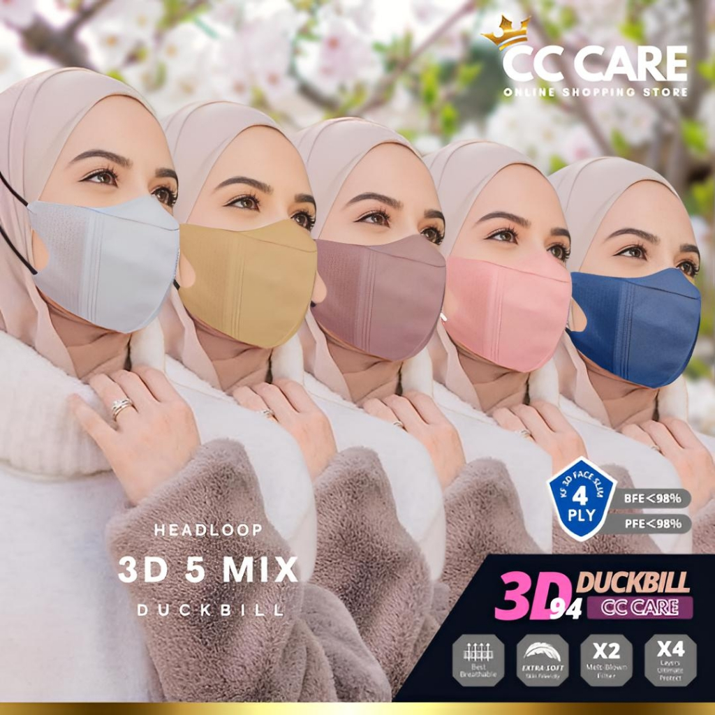 CC Care 50pcs BFE98% Hijab 3D / KF94 Face Mask | Headloop Earloop ...