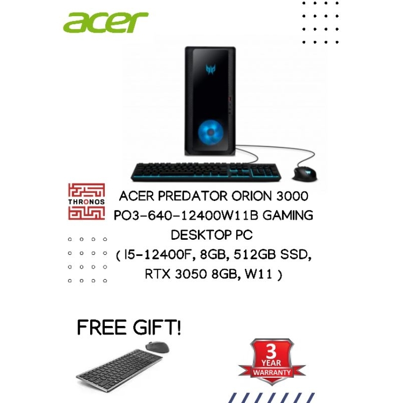 Acer Predator Orion 3000 PO3-640-12400W11B Gaming Desktop PC | Shopee ...