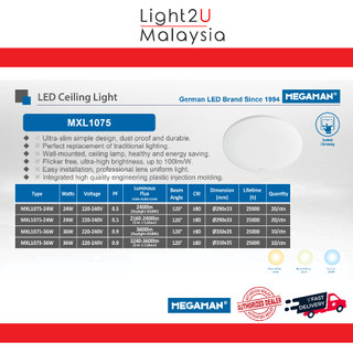 MEGAMAN MXL1075 LED Round Surface Ceiling Light 24W/36W 12"/14" (White ...