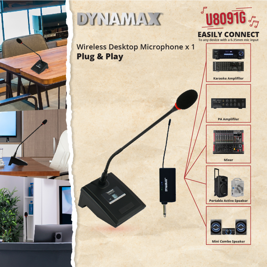 DYNAMAX U8091G Single UHF Wireless Conference Mic Desktop Mic Gooseneck ...