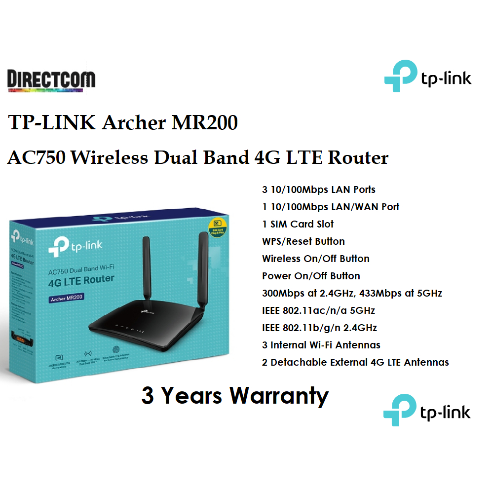 TP-Link Archer MR200 AC750 Wireless Dual Band 4G LTE Router | Shopee ...