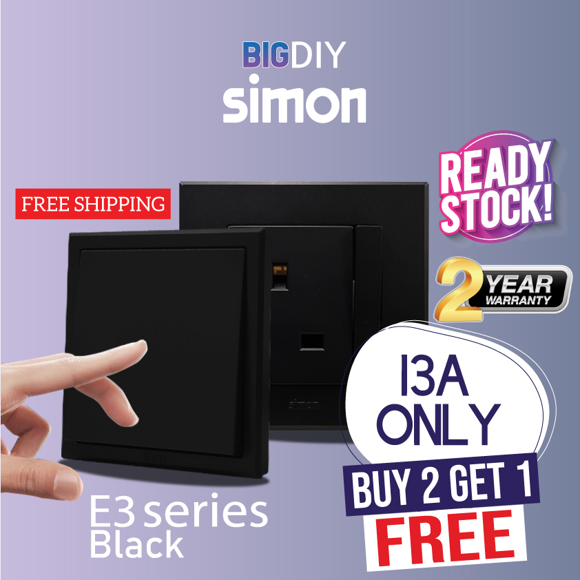 ️13A buy 2 free 1 ️[SIRIM] Simon No.1 Brand E3 Series (Black) Switch /Switches & Socket Outlet ...