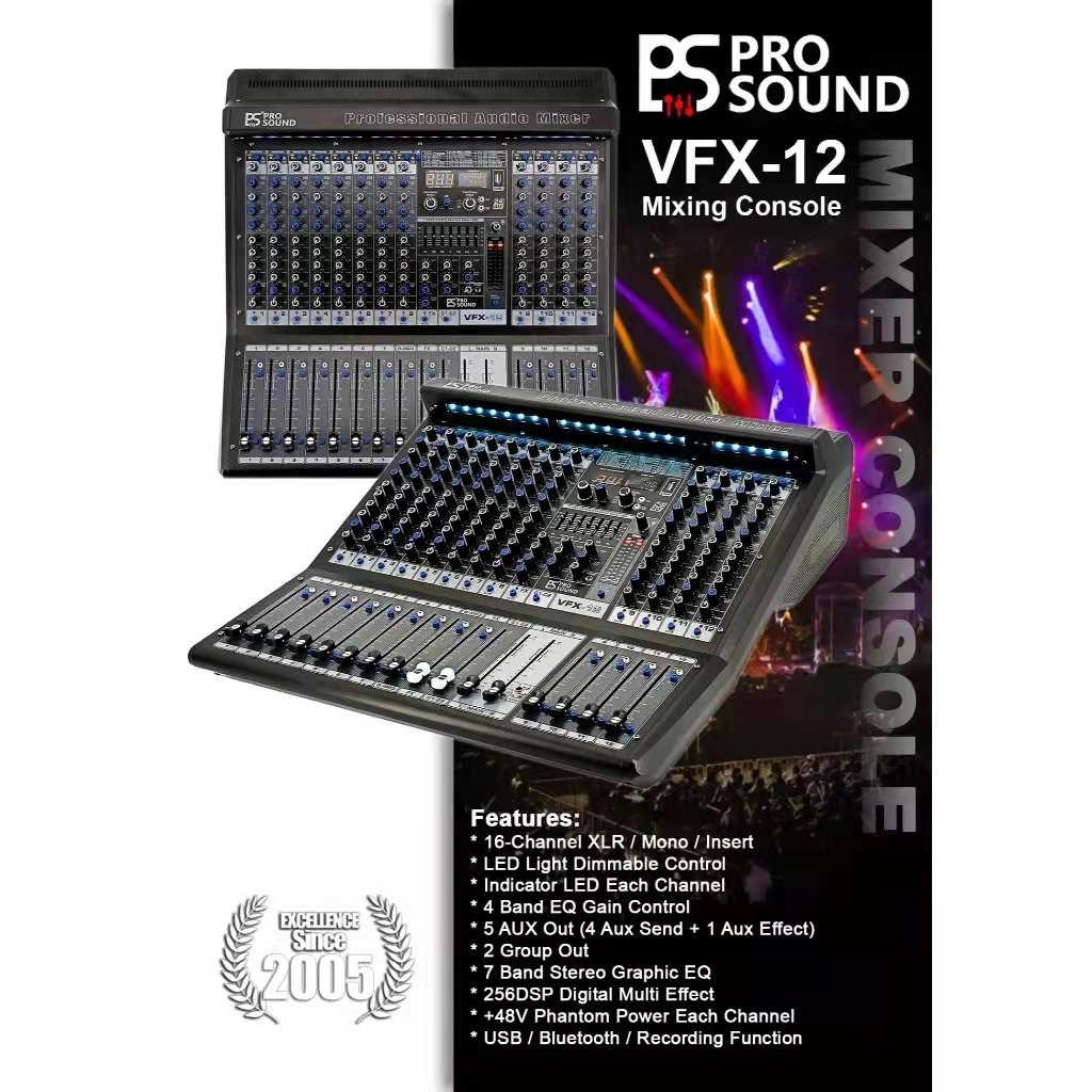 PS Pro Sound VFX-12, 12-Input Mixer with 256DSP Echo Effects, 5 Aux out ...