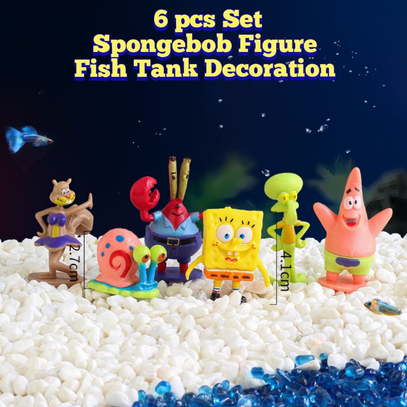 [ Ready Stock ] 6pcs/Set Spongebob Cute Cartoon Aquarium Ornament Fish ...