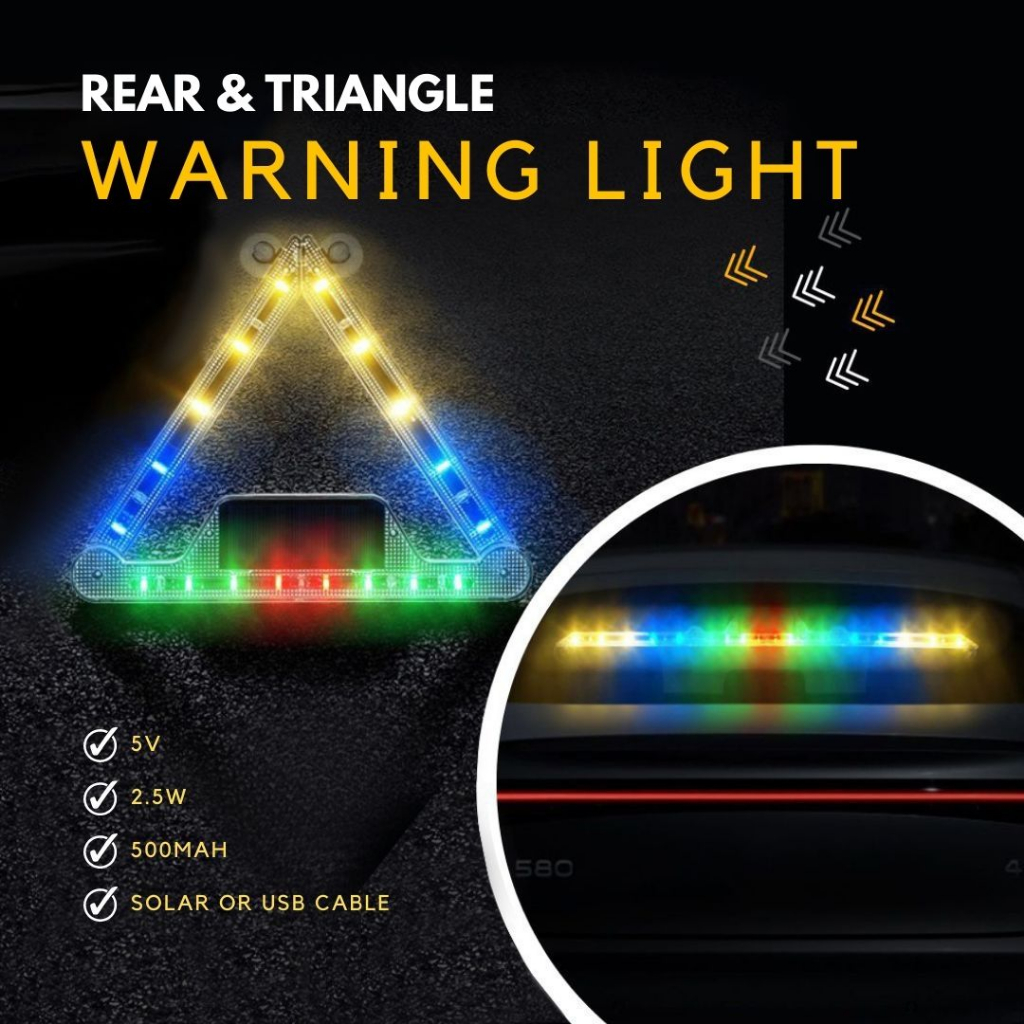 Solar Charging Triangle Emergency Strobe Light Strip Universal USB ...