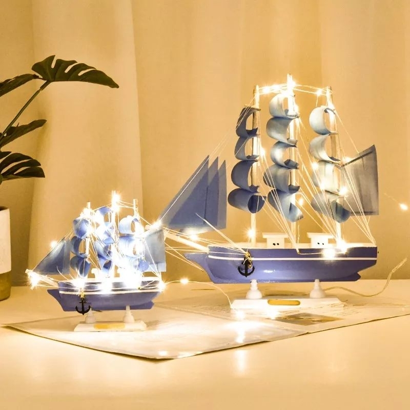 Blue wooden sailing boat/display wooden sailing boat/kapal layar buatan ...