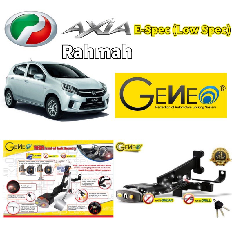 Perodua Axia Rahmah 2017 to 2022 Safety Pedal Clutch Lock Geneolock ...