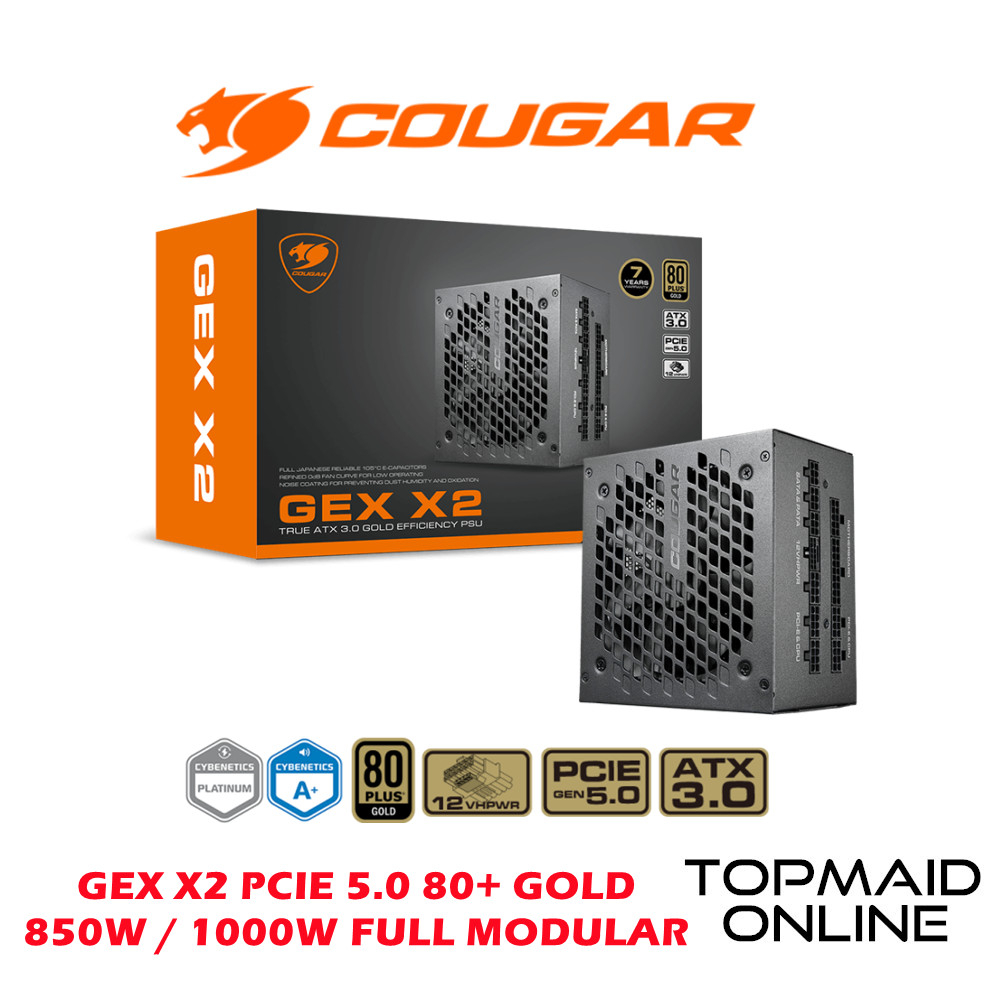 COUGAR GEX X2 850W / 1000W ATX 3.0 PCIE 5 80 PLUS GOLD FULL MODULAR ATX ...