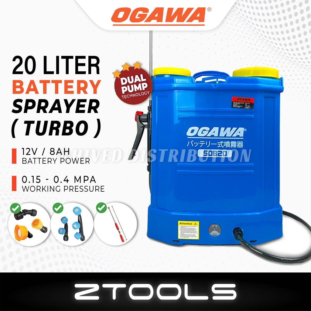 (Twin Pump) Ogawa 20L Knapsack Battery Sprayer Pump SDB20 Pam Racun Bateri Turbo Double Pump ...