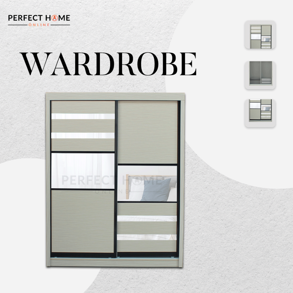 FREE INSTALL Almari Baju Wardrobe Sliding Door Anti-Jump Mirror ...