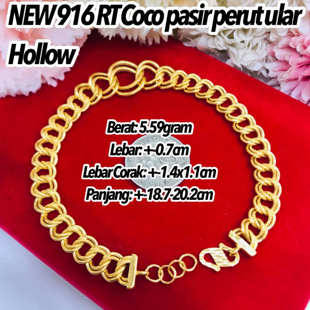 NEW GOLD 916 Rantai Tangan Coco Perut Ular Hollow 5g 050823 | Shopee Malaysia